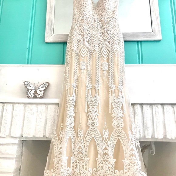Mon Cheri | Dresses | Boho Glam Wedding Gown Sheath Racerback Champagne ...
